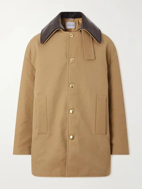 Balenciaga Leather-trimmed Cotton-canvas Coat - Neutrals