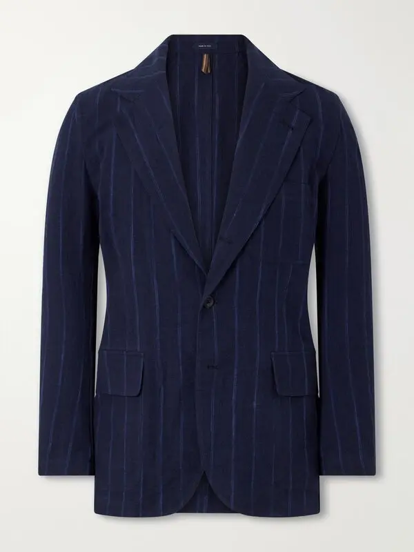 DRAKE'S Pinstriped Linen And Cotton-blend Suit Jacket
