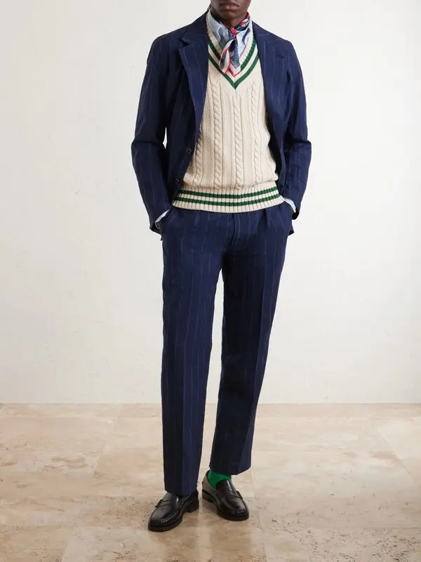 DRAKE'S Pinstriped Linen And Cotton-blend Suit Jacket