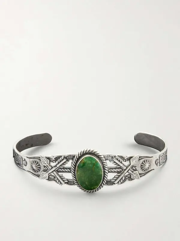 FOUNDWELL Vintage 1940s Sterling Malachite Cuff - Silver