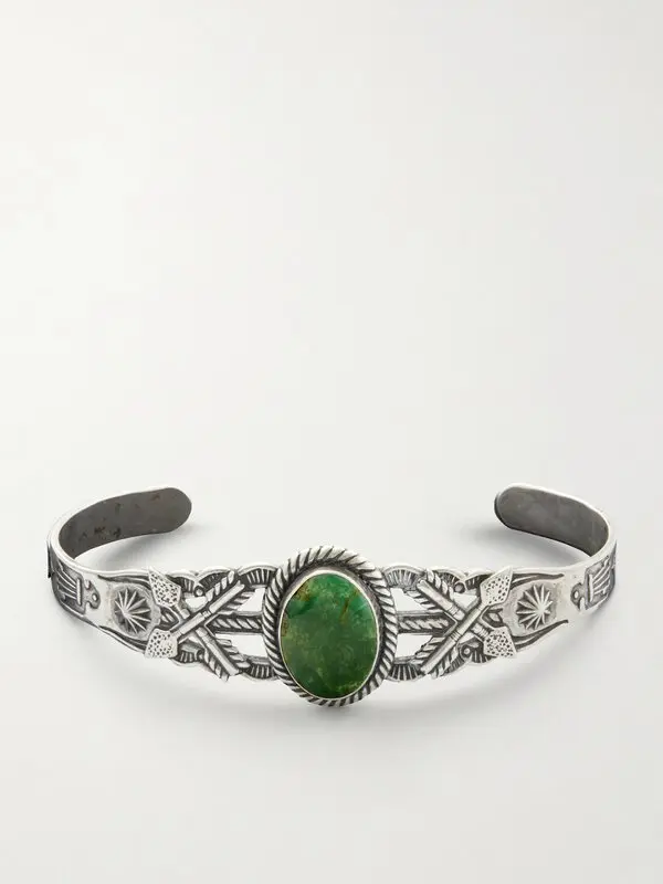 FOUNDWELL Vintage 1940s Sterling Malachite Cuff - Silver