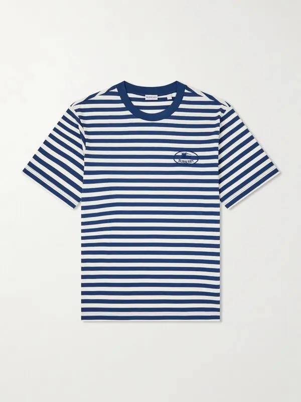 Burberry Ryan Logo-embroidered Striped Cotton-blend Jersey T-shirt