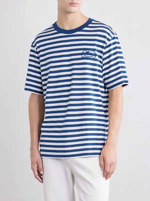 Burberry Ryan Logo-embroidered Striped Cotton-blend Jersey T-shirt