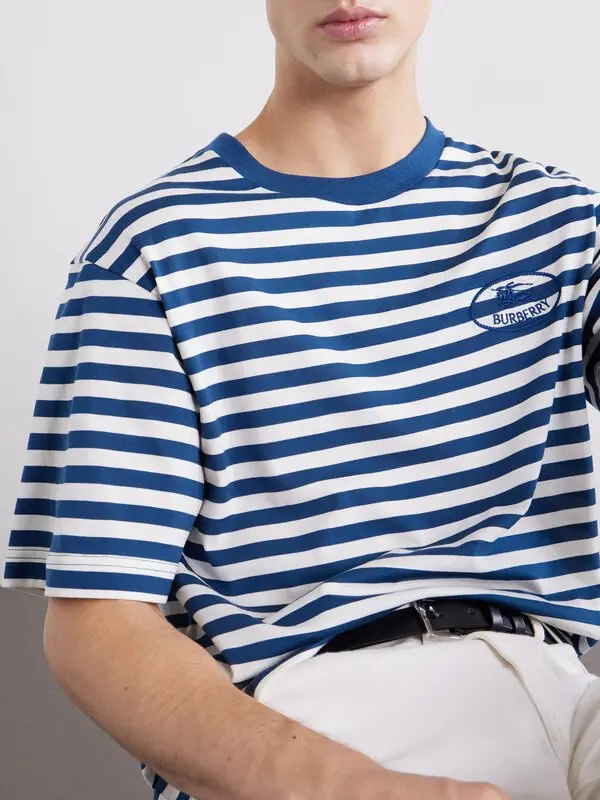 Burberry Ryan Logo-embroidered Striped Cotton-blend Jersey T-shirt