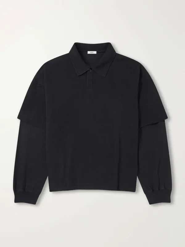 AGOLDE Curren Layered Cotton-piqué Polo Shirt - Black