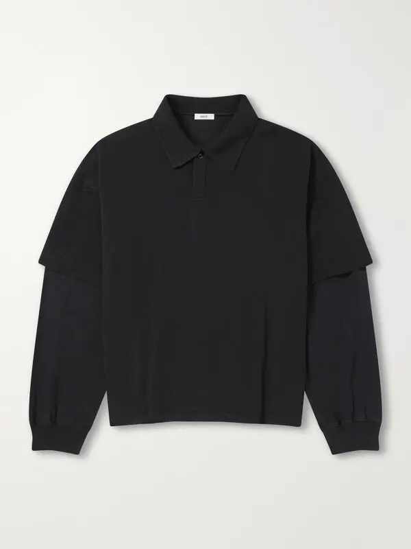 AGOLDE Curren Layered Cotton-piqué Polo Shirt - Black