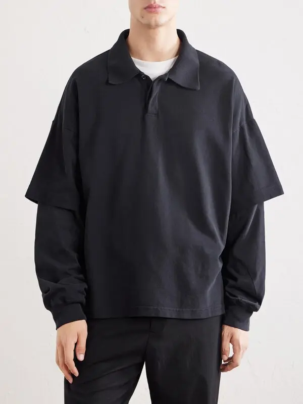 AGOLDE Curren Layered Cotton-piqué Polo Shirt - Black