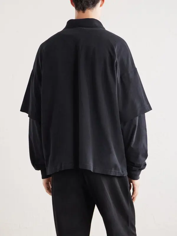 AGOLDE Curren Layered Cotton-piqué Polo Shirt - Black