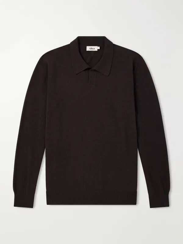 Altea Virgin Wool Polo Sweater - Brown