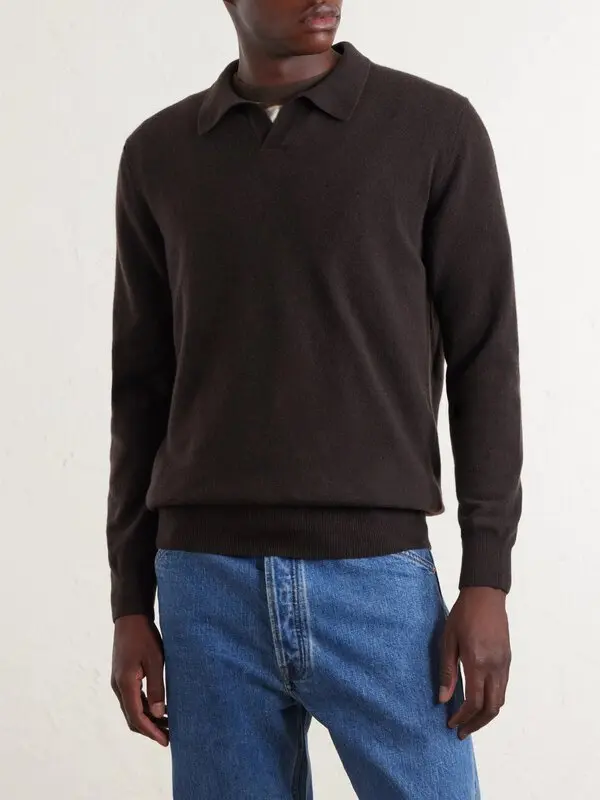 Altea Virgin Wool Polo Sweater - Brown