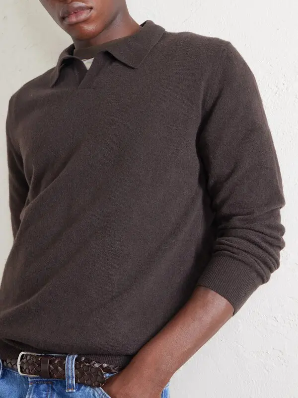 Altea Virgin Wool Polo Sweater - Brown