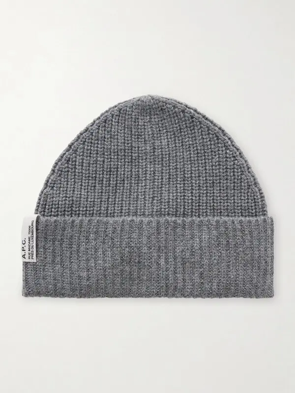 A.p.c. Ribbed Wool And Cashmere-blend Beanie - Gray