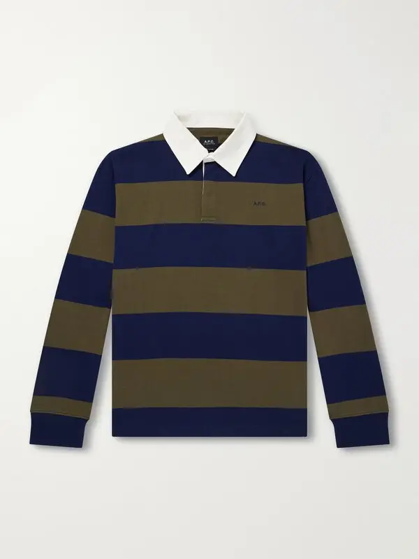 A.p.c. Isaac Logo-embroidered Striped Cotton Polo Shirt - Blue