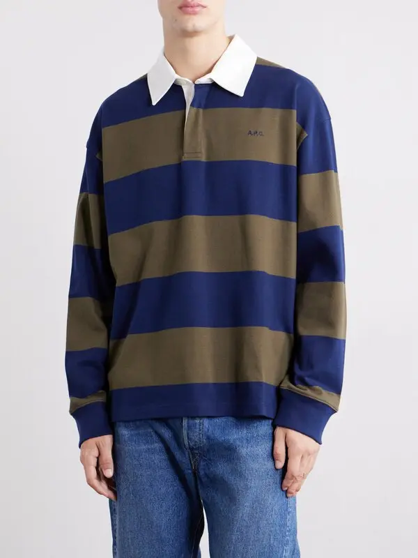 A.p.c. Isaac Logo-embroidered Striped Cotton Polo Shirt - Blue