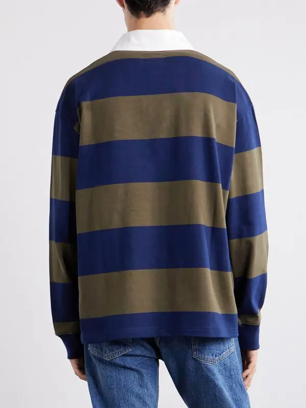 A.p.c. Isaac Logo-embroidered Striped Cotton Polo Shirt - Blue