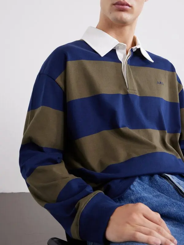 A.p.c. Isaac Logo-embroidered Striped Cotton Polo Shirt - Blue