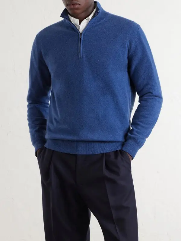 Altea Virgin Wool Half-zip Sweater - Blue