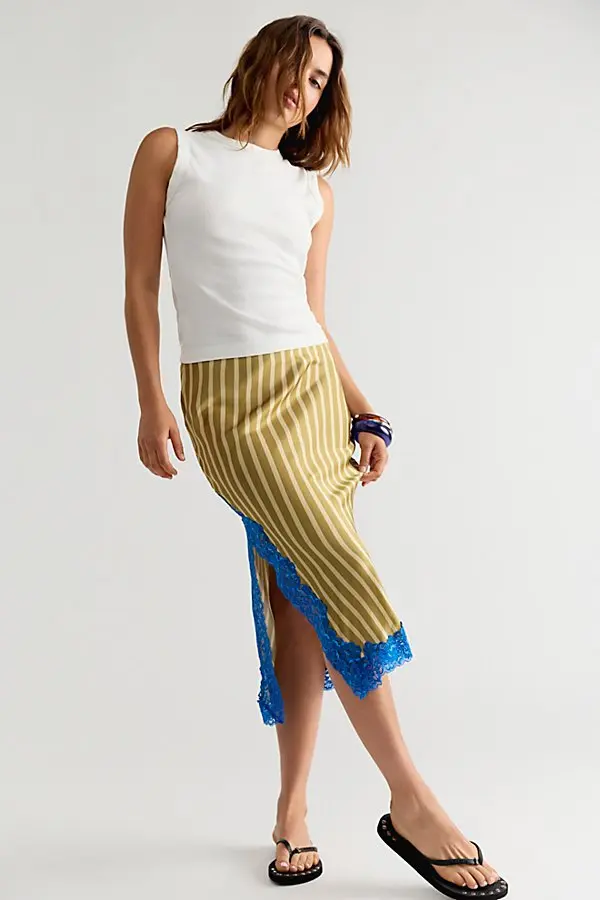 Free People Bias Behavior Stripe Midi Skirt