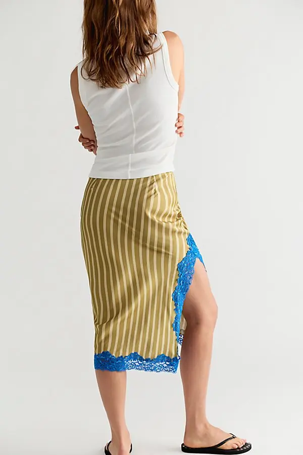 Free People Bias Behavior Stripe Midi Skirt