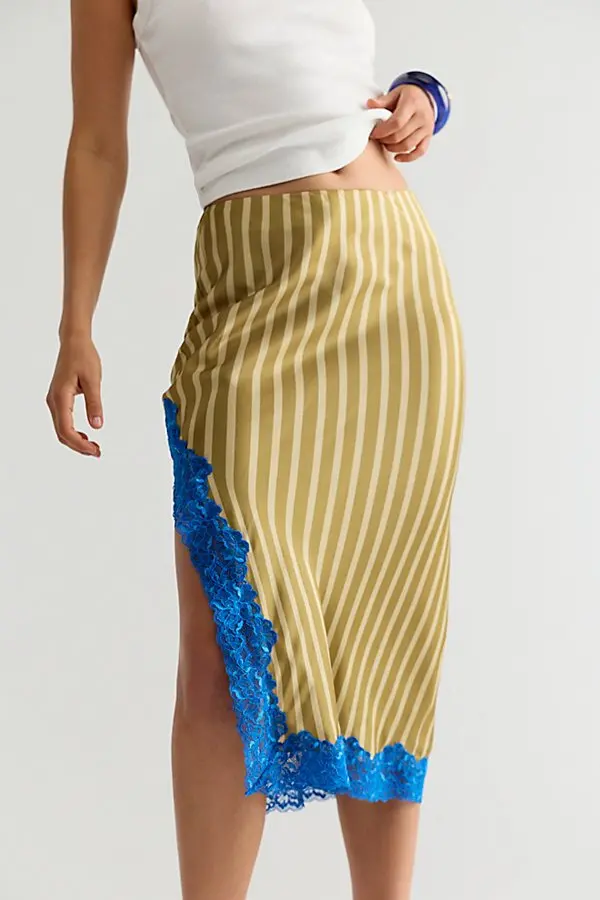 Free People Bias Behavior Stripe Midi Skirt