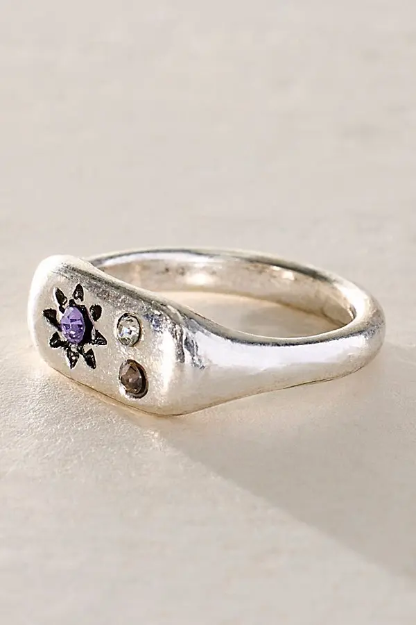 Free People Celestial Stone Pinky Ring - Worn Silver/charcoal