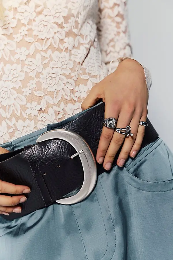 Free People Celestial Stone Pinky Ring - Worn Silver/charcoal