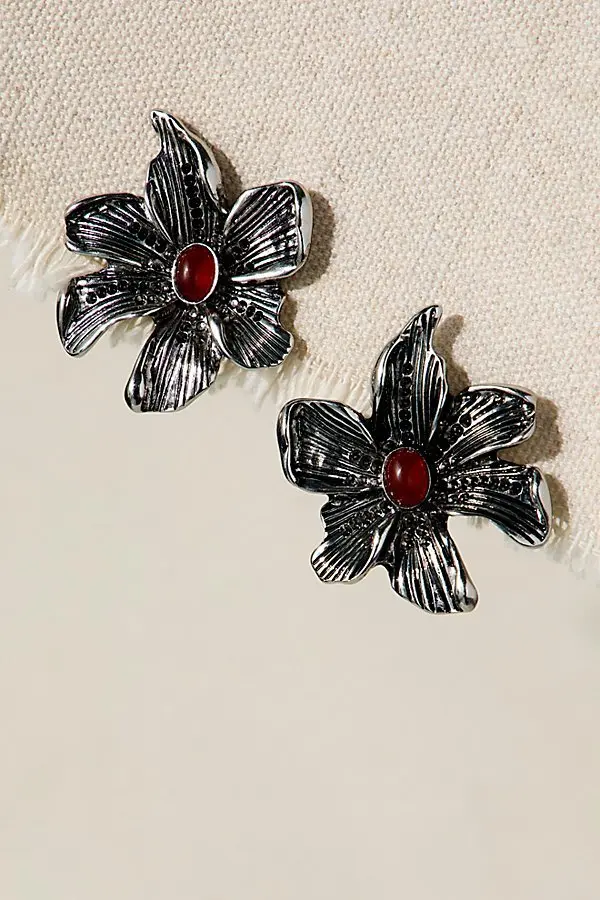 Free People Celine Statement Earrings - Silver And Red Agate