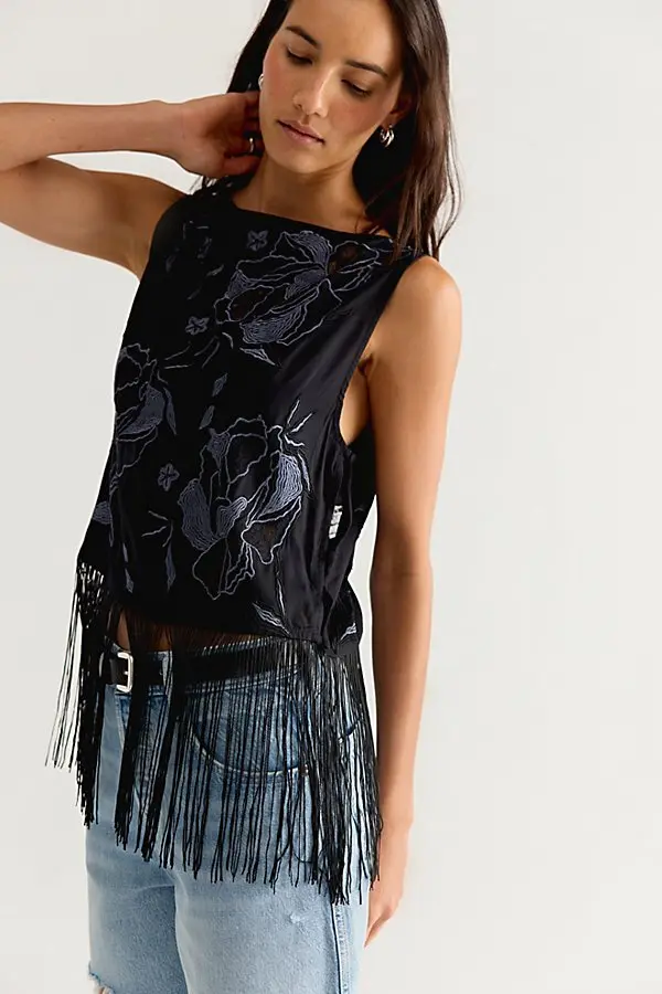 Free People Carlie Fringe Top - Black