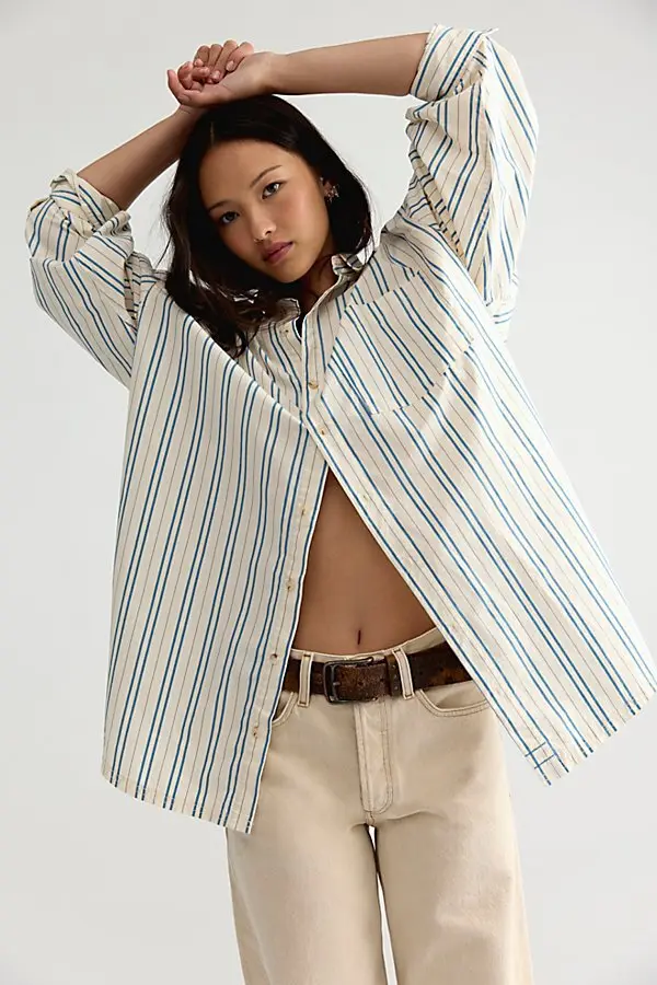 Free People Freddie Striped Button-down Shirt - Ivory Combo