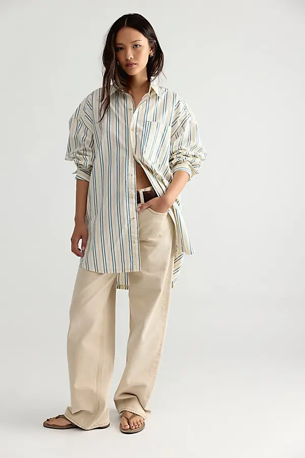 Free People Freddie Striped Button-down Shirt By - Ivory Combo