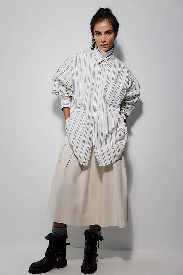 Free People Freddie Striped Button-down Shirt By - Ivory Combo