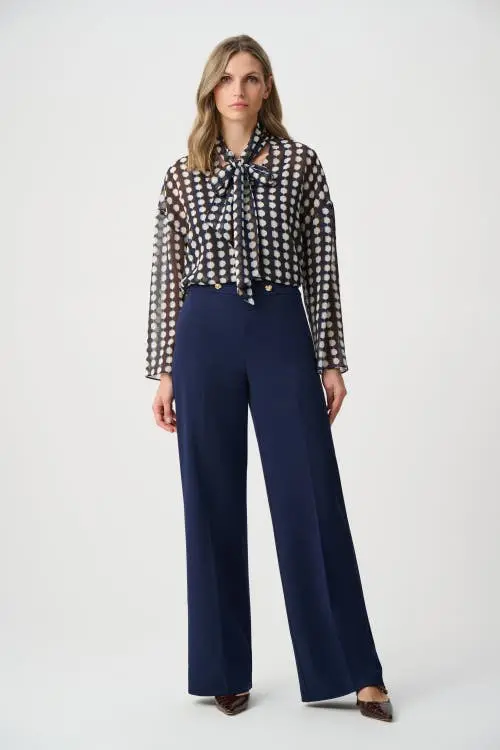 Joseph Ribkoff Chiffon Geometric-print Tie-neck Blouse
