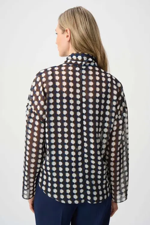 Joseph Ribkoff Chiffon Geometric-print Tie-neck Blouse