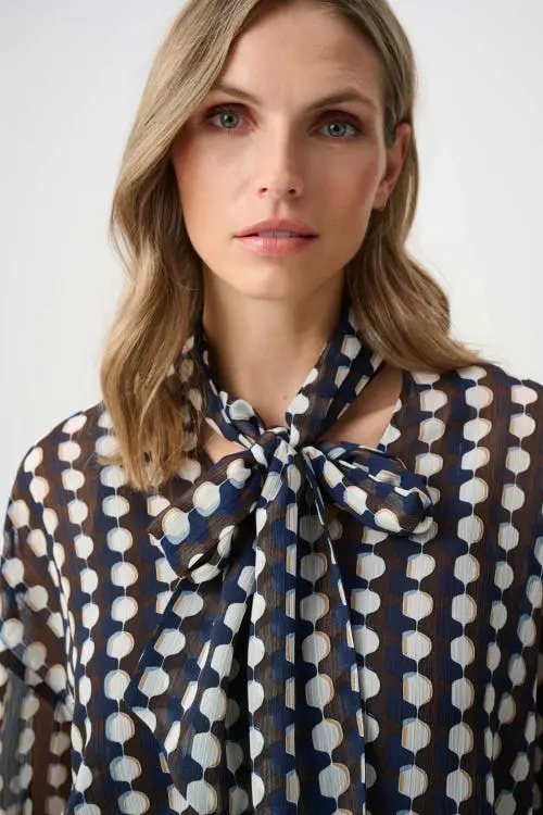 Joseph Ribkoff Chiffon Geometric-print Tie-neck Blouse