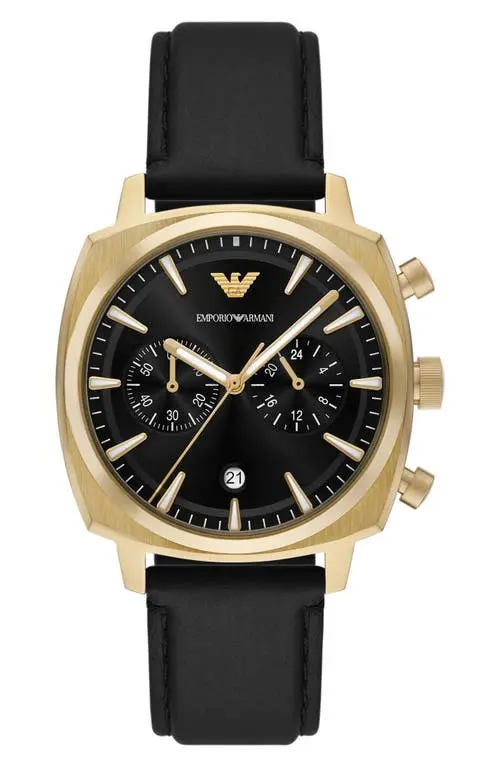 Emporio Armani Chronograph Leather Strap Watch