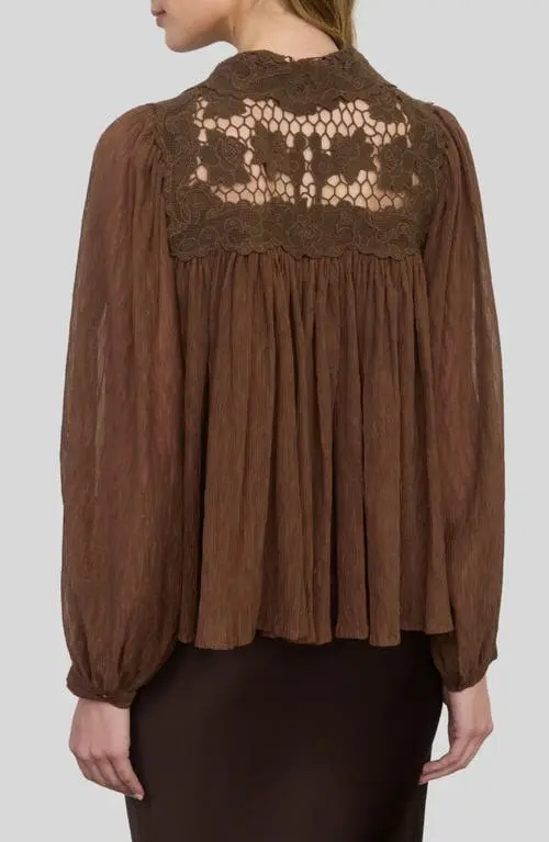 ZOE AND CLAIRE Lace Detail Tie Neck Top