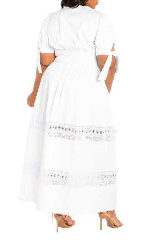 BUXOM COUTURE Puff Sleeve Lace Maxi Dress - White