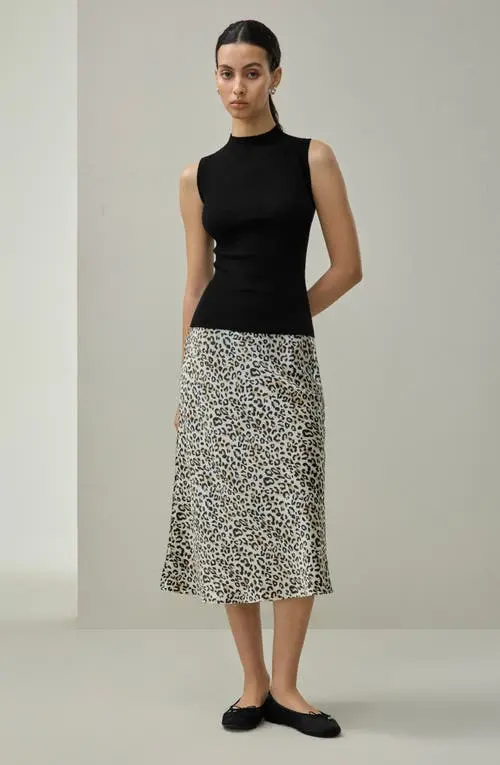 Lilysilk Leopard Print Bias Cut Silk Skirt