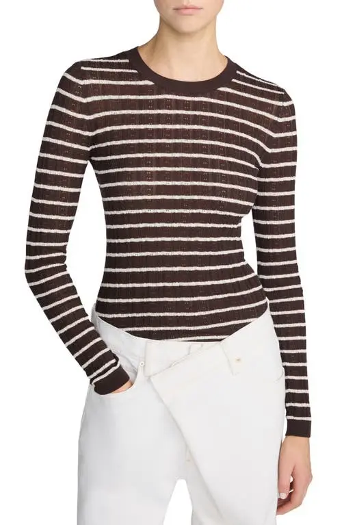 FRAME Striped Pointelle Crewneck Sweater
