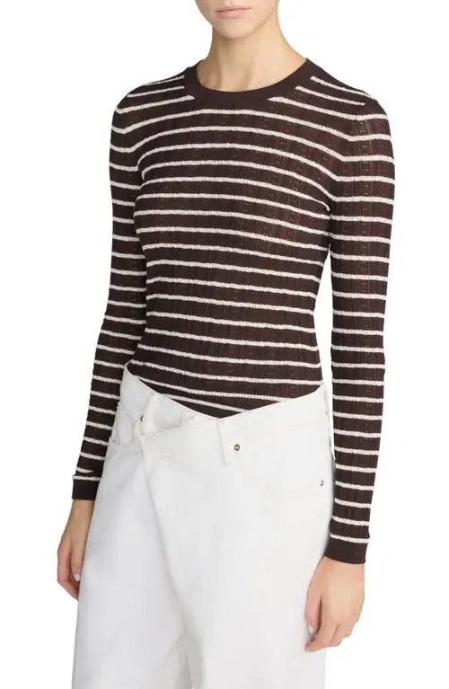 FRAME Striped Pointelle Crewneck Sweater