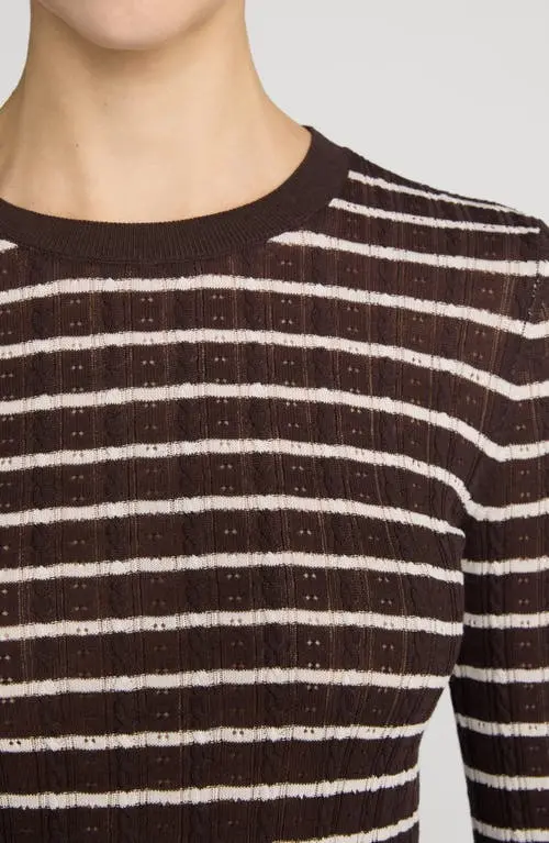 FRAME Striped Pointelle Crewneck Sweater
