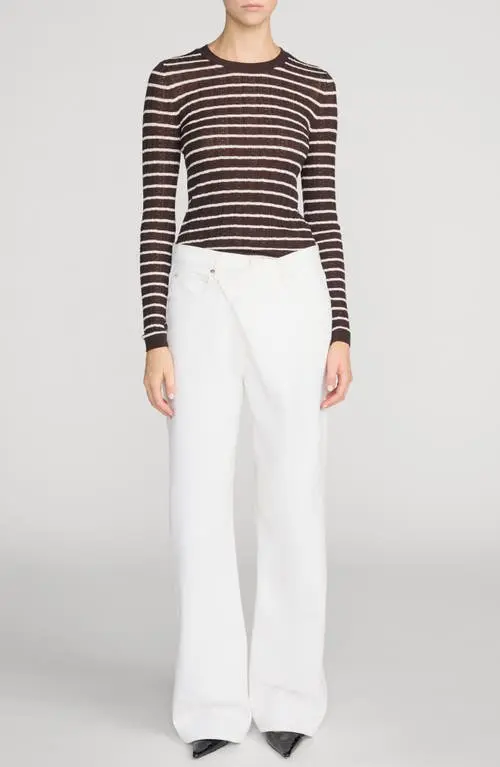 FRAME Striped Pointelle Crewneck Sweater