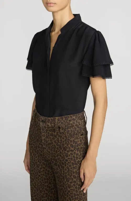 FRAME Arcadia Layered Ruffle Silk Top