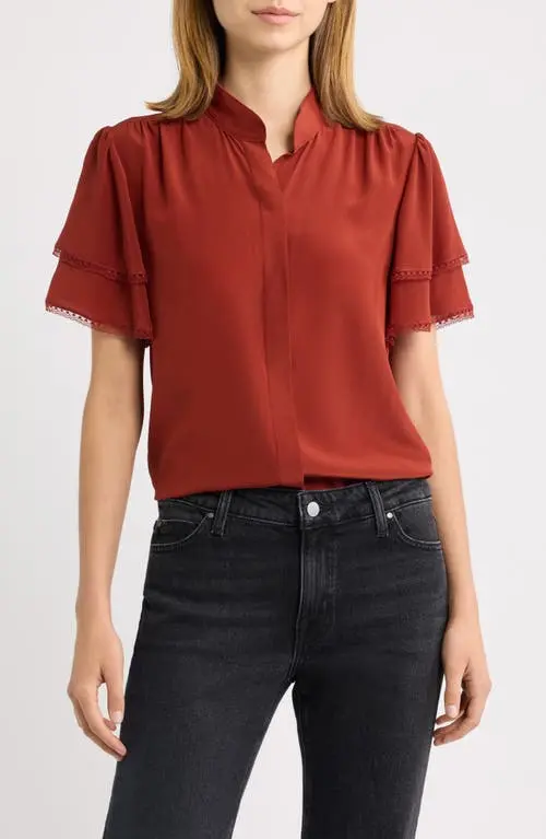 FRAME Arcadia Layered Ruffle Silk Top - Paprika