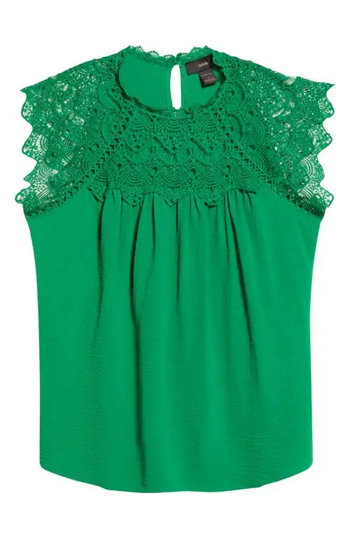 RAIN AND ROSE Lace Yoke Flutter Top - Green
