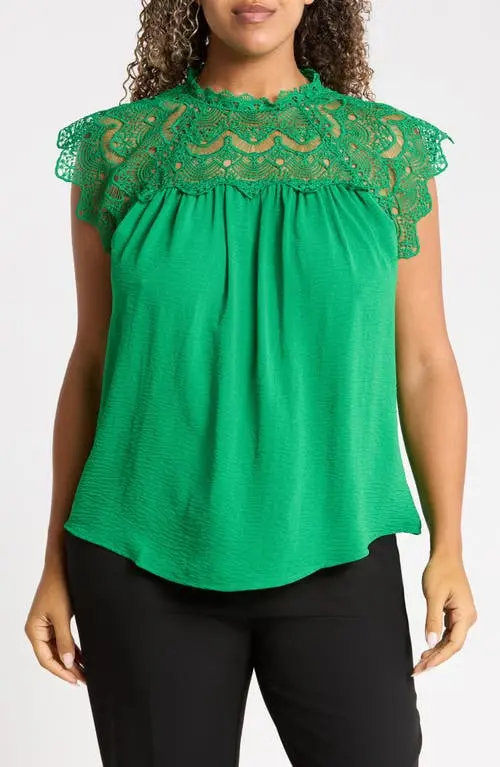 RAIN AND ROSE Lace Yoke Flutter Top