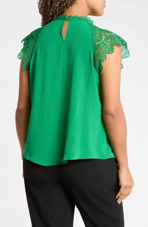 RAIN AND ROSE Lace Yoke Flutter Top
