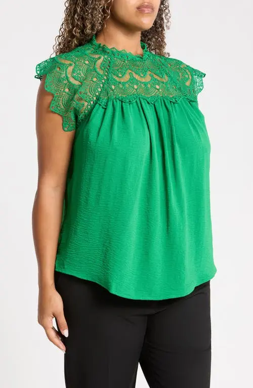 RAIN AND ROSE Lace Yoke Flutter Top