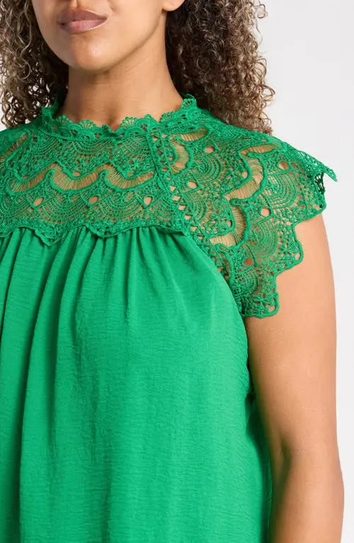 RAIN AND ROSE Lace Yoke Flutter Top