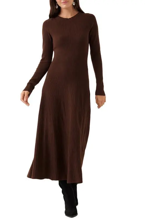 Karen Kane Seamless Rib Sweater Midi Dress - Chocolate